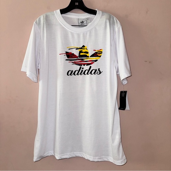 adidas | Shirts | Adidas White Splatter Paint Logo T Shirt Size Xl Nwt ...